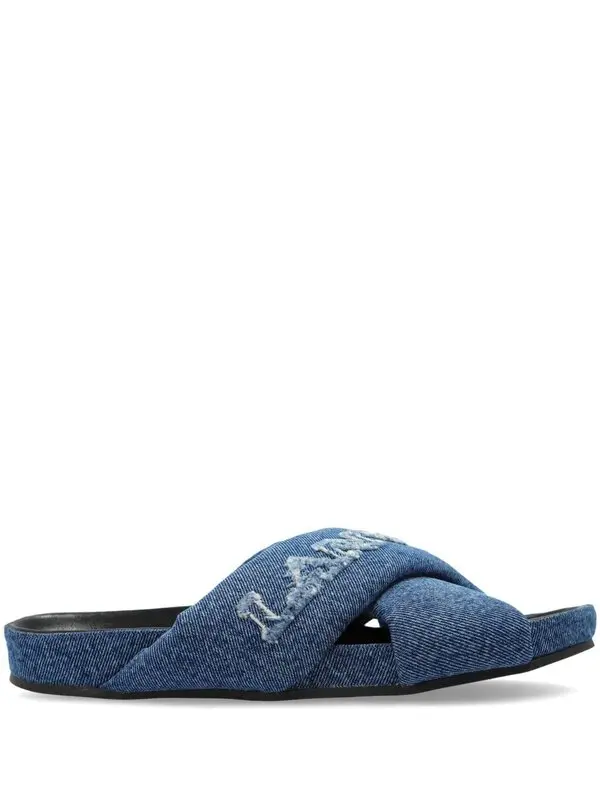 LANVIN Logo-embroidered Denim Slides