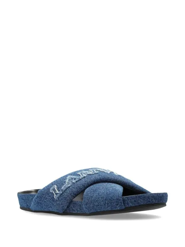 LANVIN Logo-embroidered Denim Slides