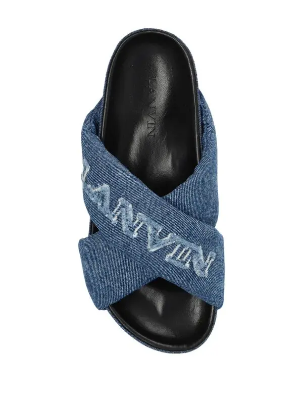 LANVIN Logo-embroidered Denim Slides