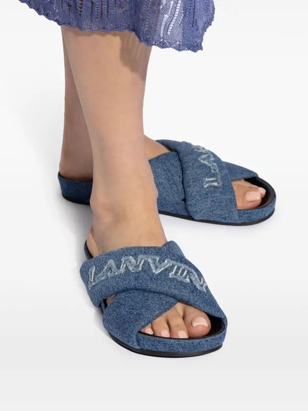 LANVIN Logo-embroidered Denim Slides