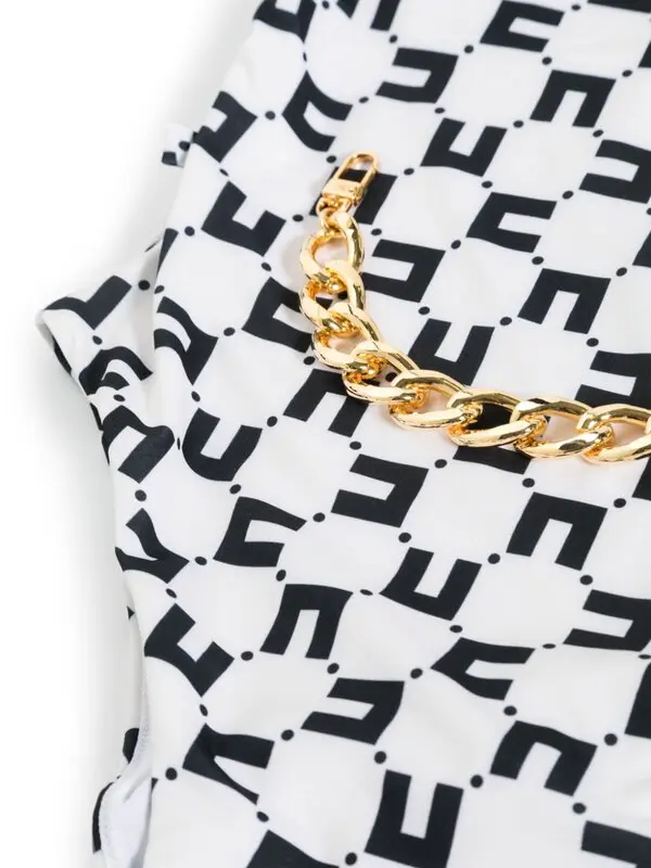 Elisabetta Franchi Monogram One-shoulder Swimsuit With Chain