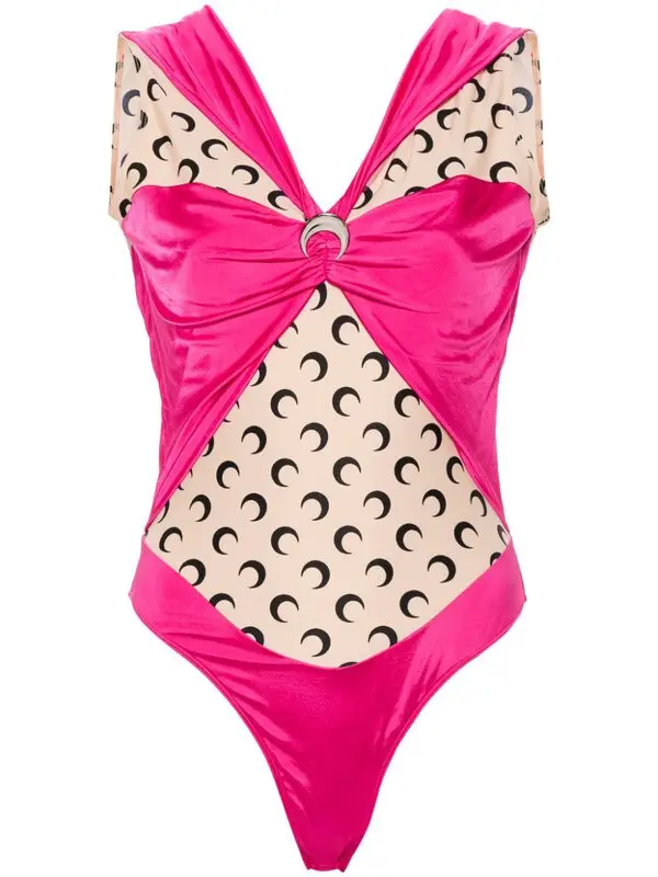 MARINE SERRE Logo-plaque Panelled Bodysuit - Pink