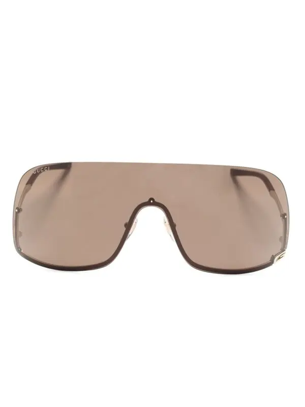 Gucci Square-g Motif Shield-frame Sunglasses - Gold