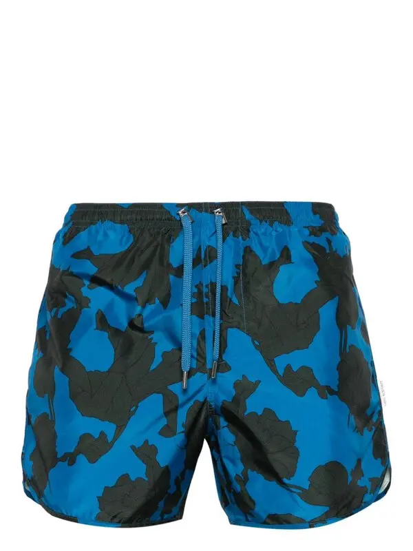 Neil Barrett Floral-print Drawstring Swim Shorts - Blue