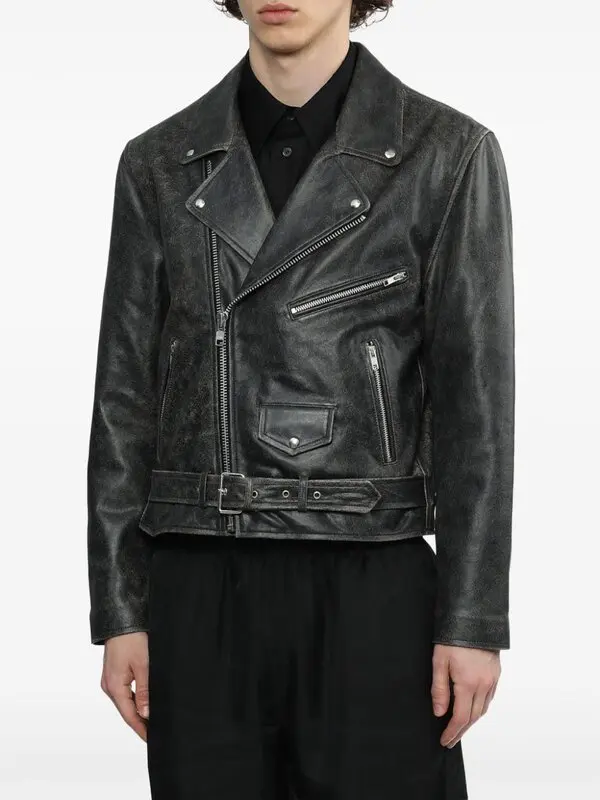 SUNFLOWER Faded Leather Biker Jacket