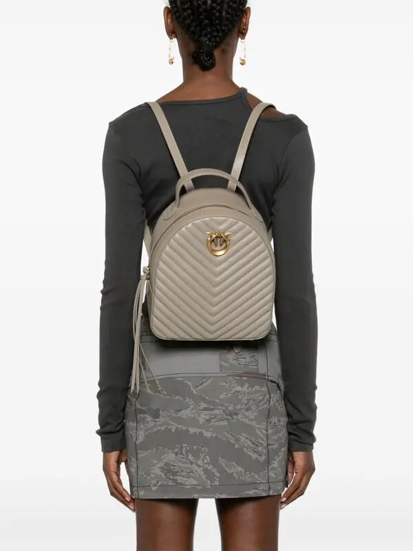 Pinko Love Leather Backpack - Neutrals