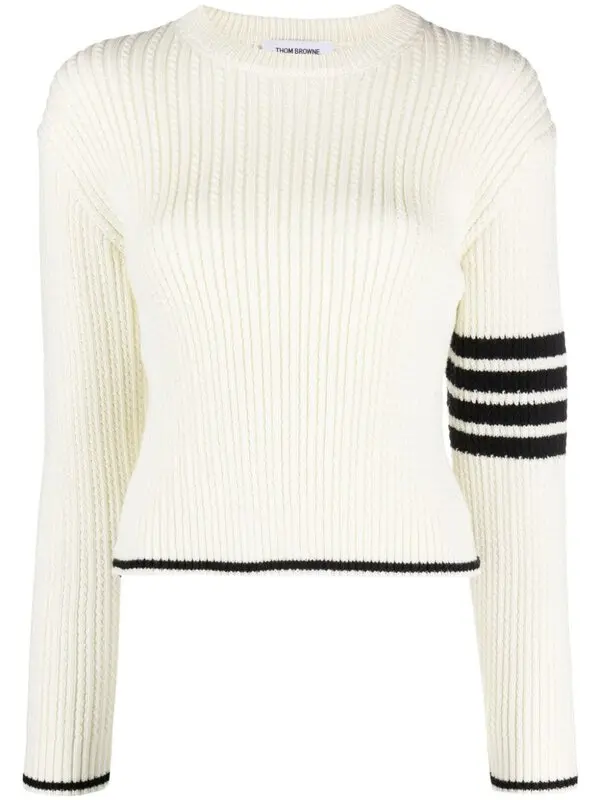 Thom Browne Stripe-detailing Cable-knit Jumper - White