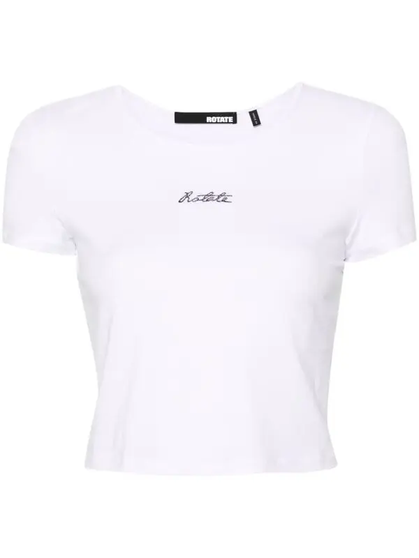 ROTATE BY BIRGER CHRISTENSEN Logo-embroidered Cropped T-shirt - White