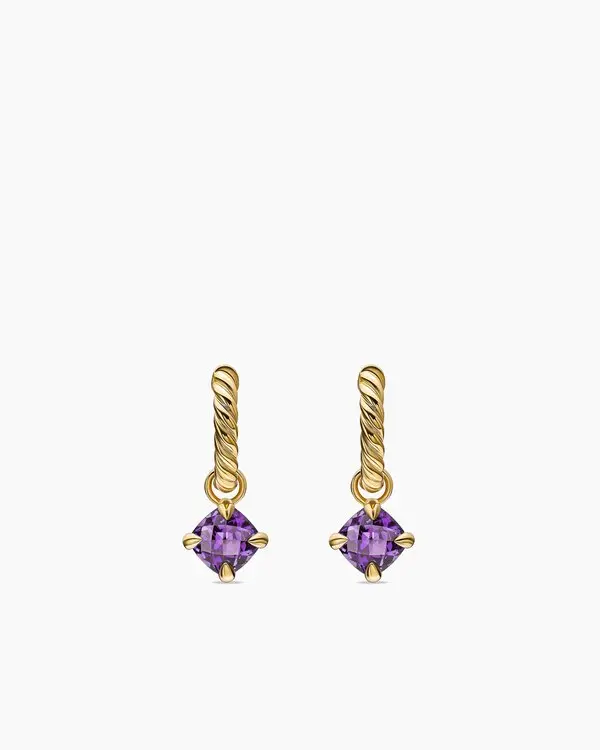 David Yurman Micro Chatelaine® Drop Earrings In 18k Yellow Gold With Stone - Amethyst