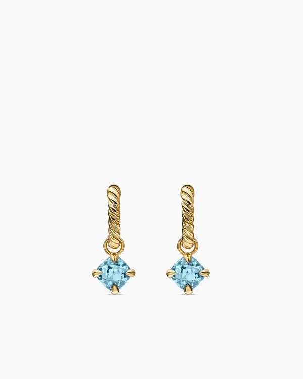 David Yurman Micro Chatelaine® Drop Earrings In 18k Yellow Gold With Stone - Aquamarine