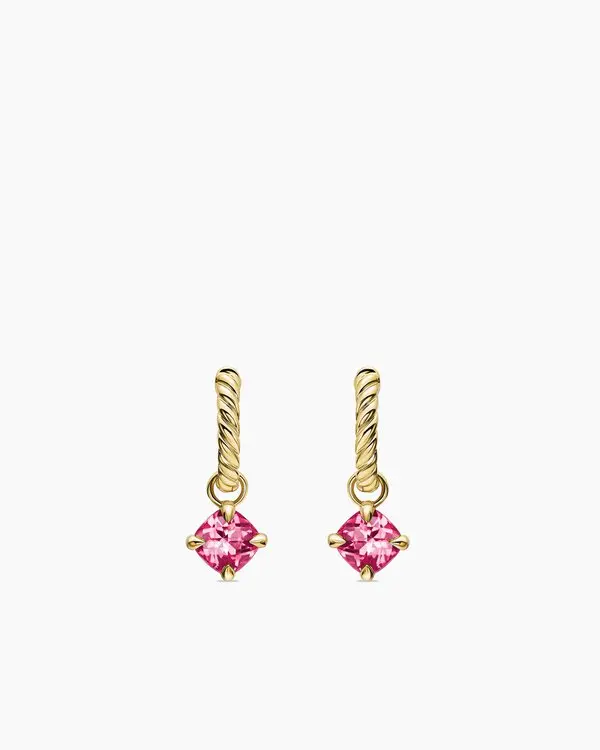 David Yurman Micro Chatelaine® Drop Earrings In 18k Yellow Gold With Stone - Pink Tourmaline