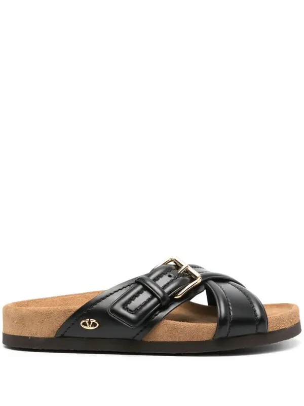 Valentino Garavani Vlogo Leather Slides - Black