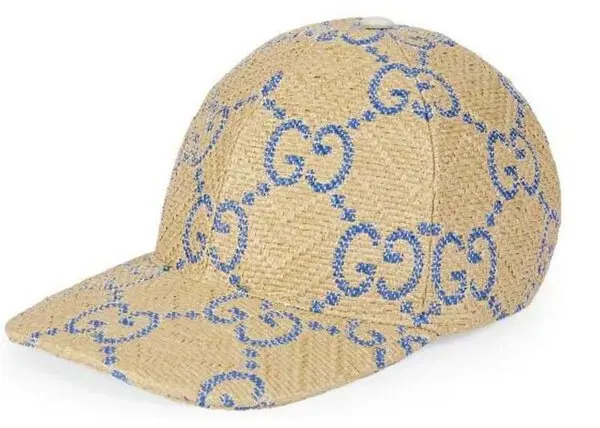 Gucci Gg Raffia Effect Baseball Cap - Blue/beige