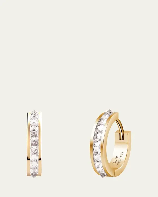 SAVOLINNA Be Spiked Diamond Mini Huggie Hoop Earrings - Gold
