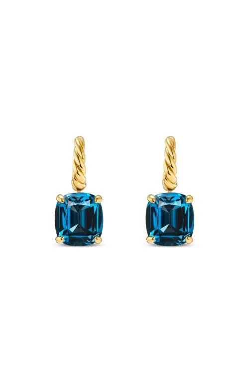 David Yurman Marbella Stone Drop Huggie Hoop Earrings - 18k Yellow Gold/ Blue Topaz