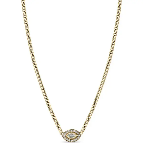 Zoe Chicco Paris Small Diamond Halo Pendant Necklace - Yellow Gold