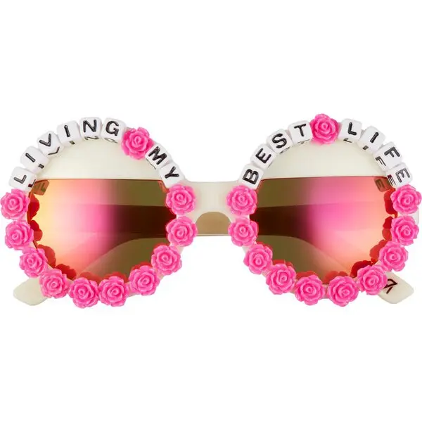 RAD + REFINED Embellished Round Frame Sunglasses - Hot Pink/green Mirrored