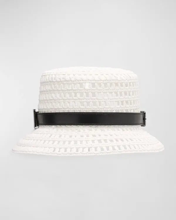 Max Mara Uccio Woven Belted Bucket Hat - White | Editorialist display picture 2