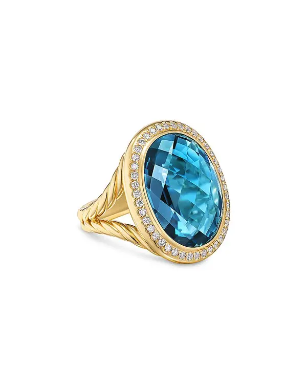David Yurman Albion Oval Ring With Hampton Blue Topaz And Diamonds - Blue Topaz/gold