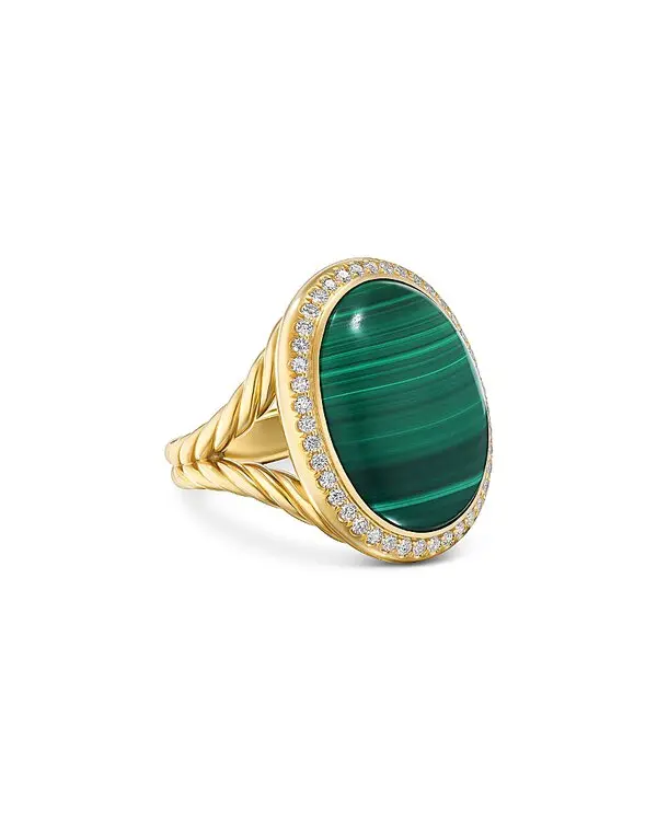 David Yurman Albion Oval Ring With Malachite And Diamonds - Malachite/gold