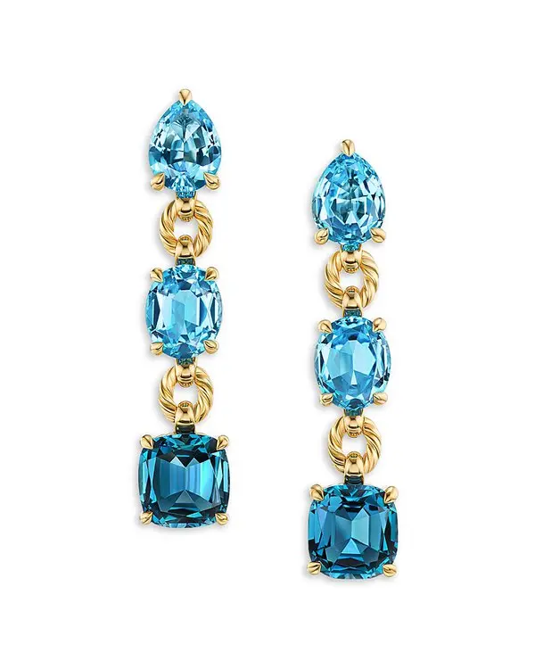 David Yurman 18k Yellow Gold And Topaz Drop Earrings - Gold/blue