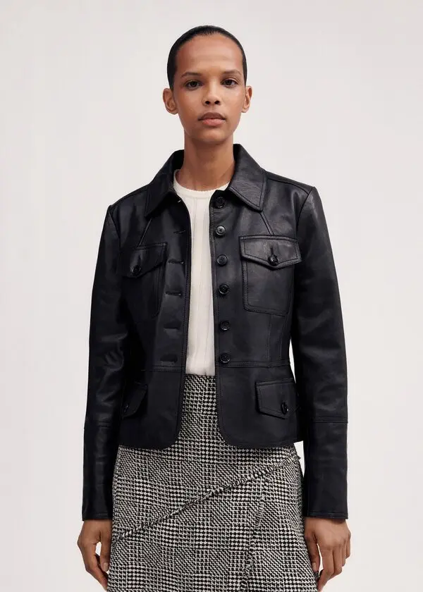 ME+EM Fitted Washed Leather Utility Jacket