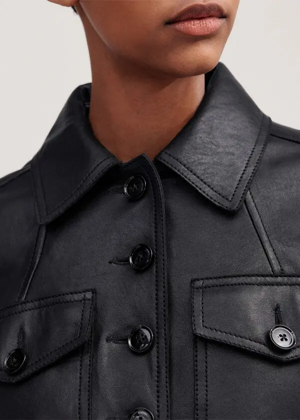 ME+EM Fitted Washed Leather Utility Jacket