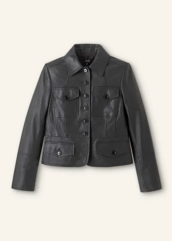 ME+EM Fitted Washed Leather Utility Jacket