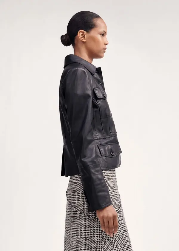ME+EM Fitted Washed Leather Utility Jacket