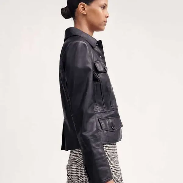 ME+EM Fitted Washed Leather Utility Jacket