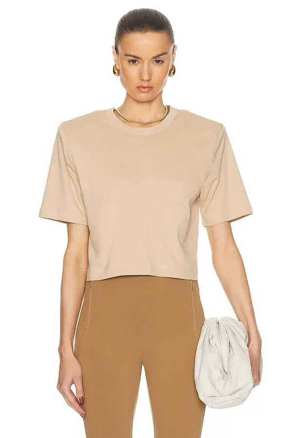 Wardrobe.NYC Cropped Shoulder Pad Top - Khaki