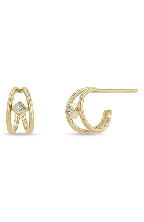 Zoe Chicco Diamond Double Wire Hoop Earrings - Yellow Gold