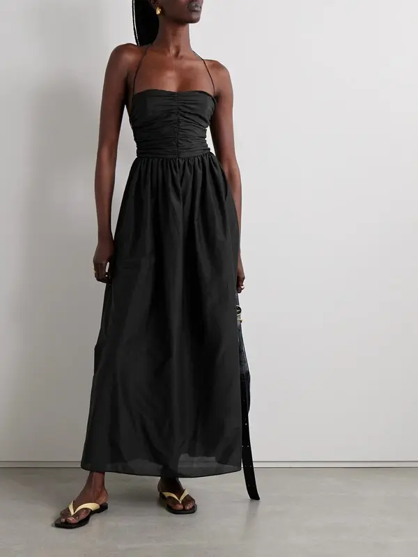 Matteau Organic Cotton And Silk-blend Halterneck Maxi Dress