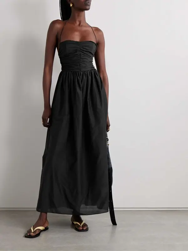 Matteau Organic Cotton And Silk-blend Halterneck Maxi Dress