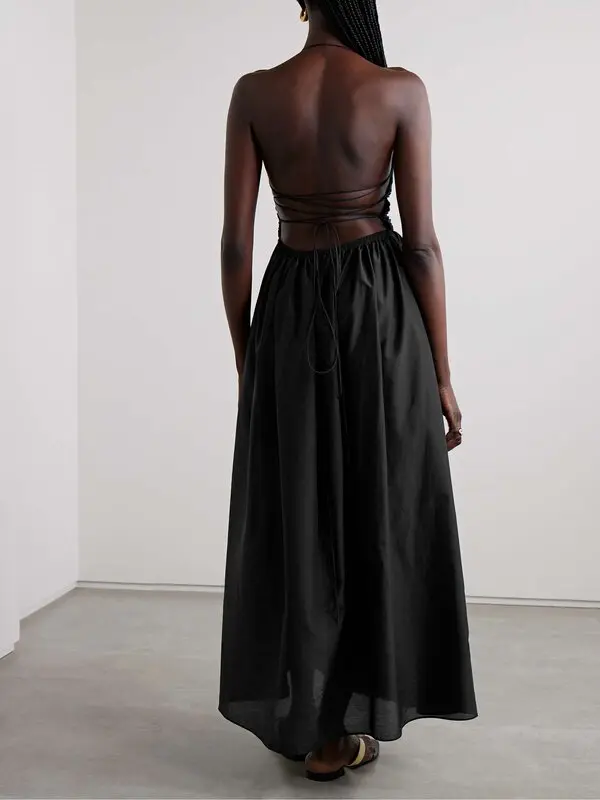 Matteau Organic Cotton And Silk-blend Halterneck Maxi Dress
