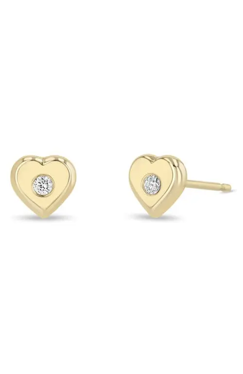 Zoe Chicco 14k Gold Diamond Heart Stud Earrings - Yellow Gold
