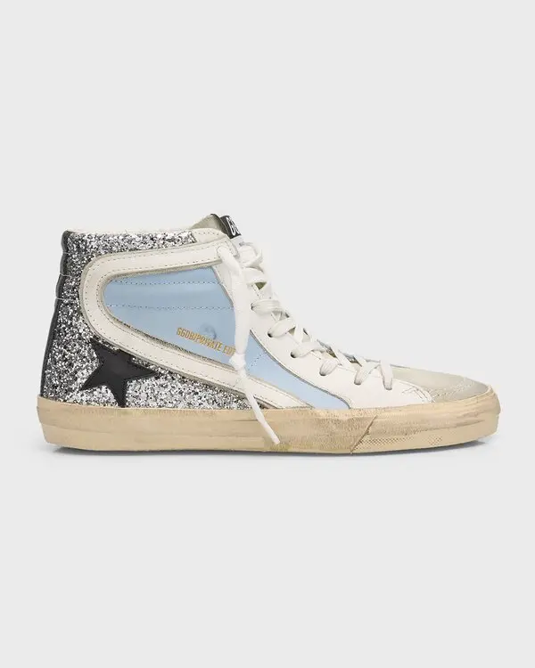 Golden Goose Slide Mid-top Glitter Sneakers - Blue/silver/taupe/black