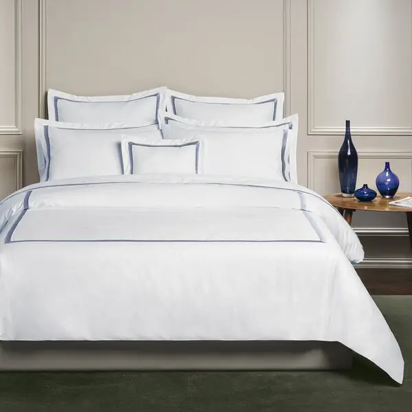 AMALIA HOME COLLECTION Douro Egyptian Cotton Pillowcase, Set Of 2 - White/blue