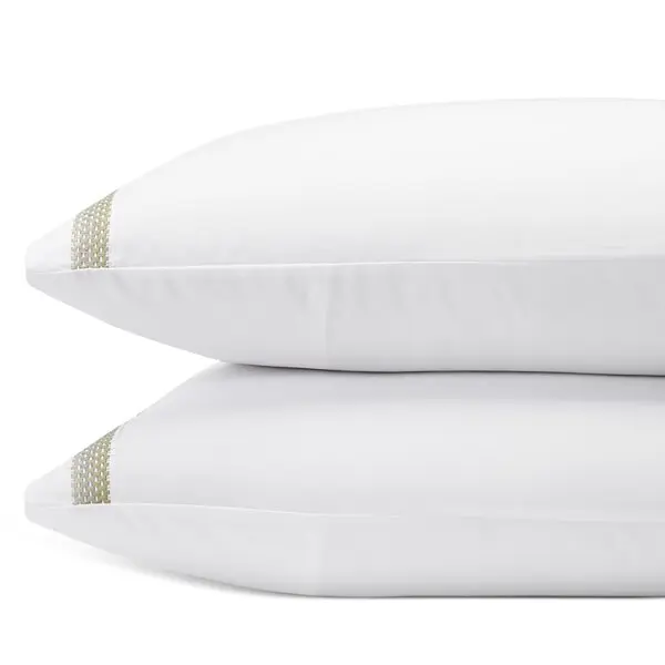 AMALIA HOME COLLECTION Douro Egyptian Cotton Pillowcase, Set Of 2 - White/green Forest