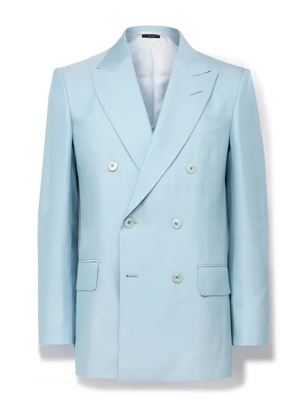 TOM FORD Slim-fit Double-breasted Silk-twill Suit Jacket - Blue