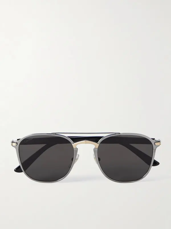 CARTIER Aviator-style Gunmetal, -tone And Acetate Sunglasses - Gold