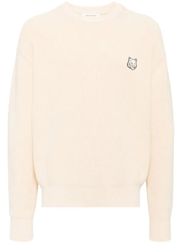 Maison Kitsuné Signature Fox Embroidery Knitted Jumper - Neutrals