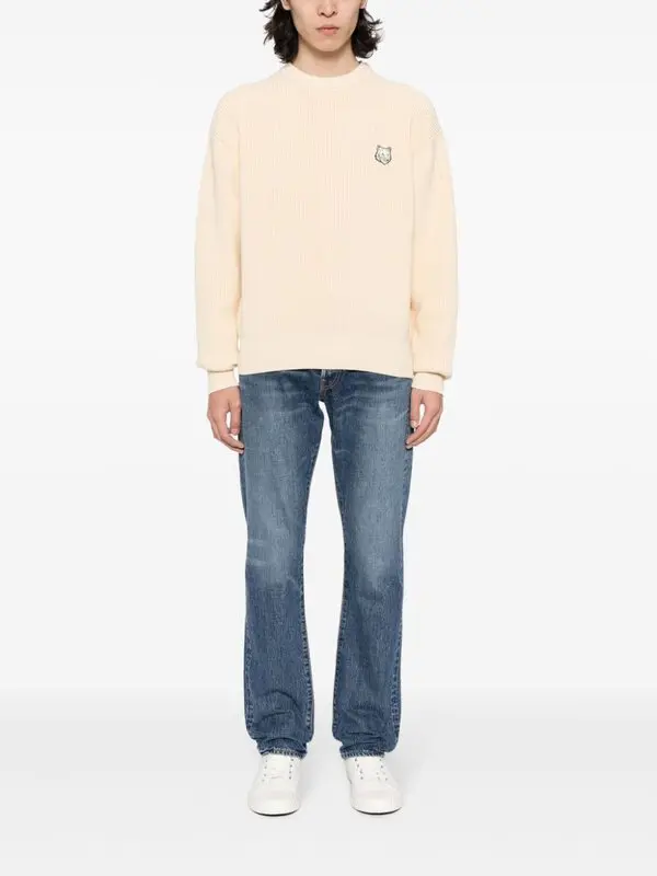 Maison Kitsuné Signature Fox Embroidery Knitted Jumper - Neutrals