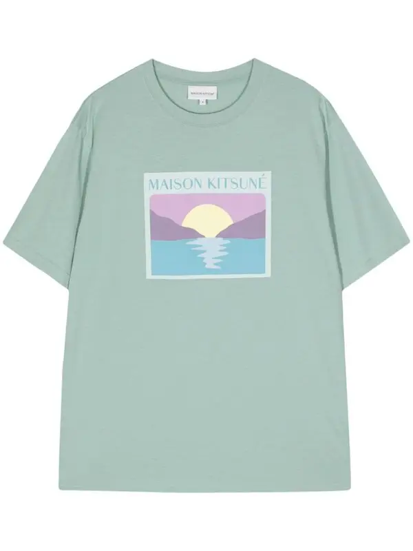 Maison Kitsuné Sunset Postcard-print Cotton T-shirt
