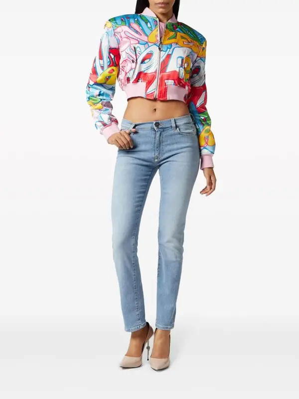 Philipp Plein Graffiti Logo Cropped Bomber Jacket