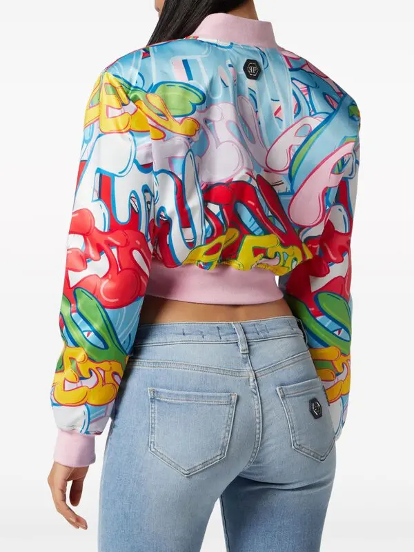 Philipp Plein Graffiti Logo Cropped Bomber Jacket