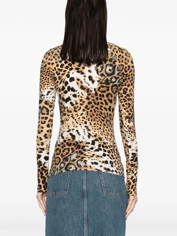 Roberto Cavalli Jaguar Skin-print Cut-out Blouse - Neutrals