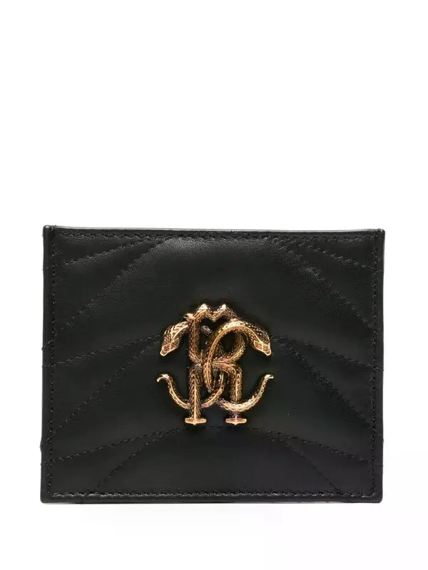 Roberto Cavalli Monogram-plaque Quilted Cardholder - Black