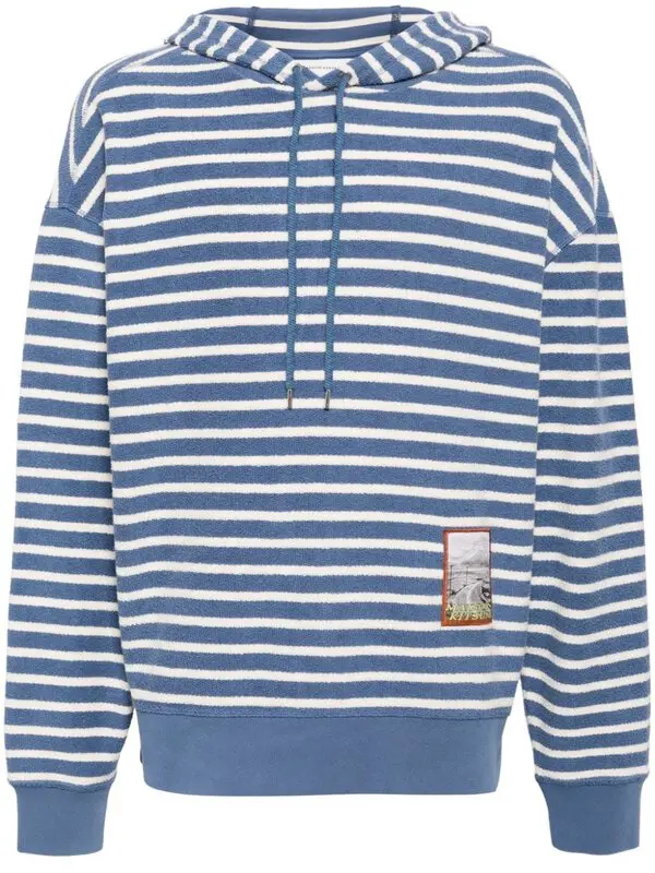 Maison Kitsuné Appliqué-logo Striped Cotton Hoodie - Blue