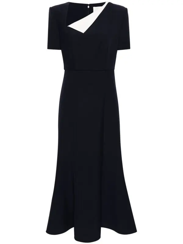 roland mouret asymmetric neck dress Asymmetric Drape Midi Dress in Blue  Roland Mouret